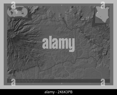 Trans Nzoia, county of Kenya. Grayscale elevation map with lakes and ...