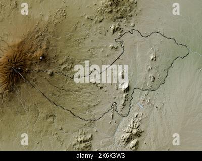 Tharaka-Nithi, county of Kenya. Colored elevation map with lakes and ...
