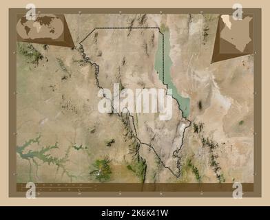 Turkana, county of Kenya. Low resolution satellite map. Corner ...