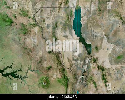 Turkana, county of Kenya. High resolution satellite map. Locations and ...