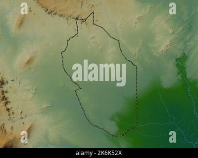Wajir, county of Kenya. Colored elevation map with lakes and rivers ...