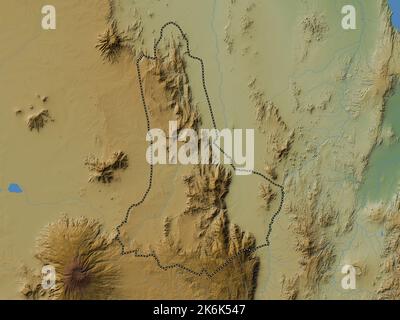 West Pokot, county of Kenya. Colored elevation map with lakes and ...