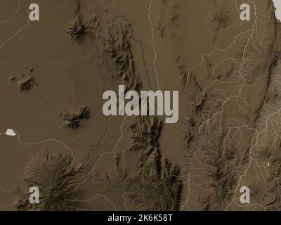 West Pokot, county of Kenya. Colored elevation map with lakes and ...