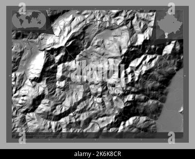 Dragash, municipality of Kosovo. Bilevel elevation map with lakes and ...