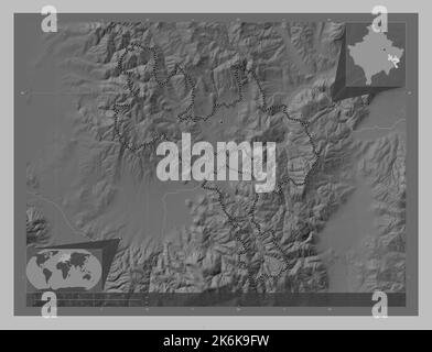 Gjilan, municipality of Kosovo. Grayscale elevation map with lakes and ...