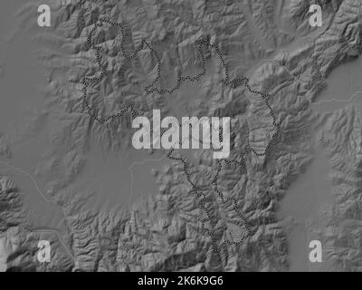 Gjilan, municipality of Kosovo. Grayscale elevation map with lakes and ...