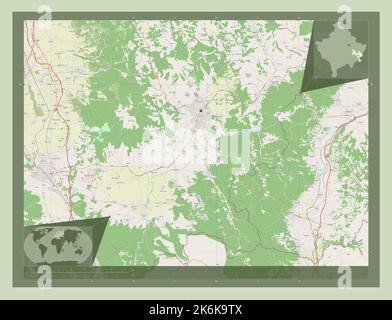 Gjilan, municipality of Kosovo. Open Street Map. Locations of major ...