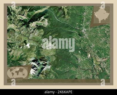 Junik, municipality of Kosovo. High resolution satellite map. Locations ...