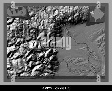 Peja, municipality of Kosovo. Bilevel elevation map with lakes and ...