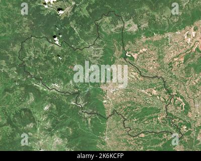 Peja, municipality of Kosovo. Low resolution satellite map. Corner ...