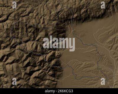 Peja, municipality of Kosovo. Colored elevation map with lakes and ...