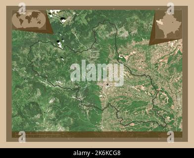 Peja, municipality of Kosovo. Low resolution satellite map. Locations ...