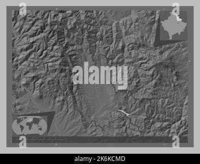 Podujeva, municipality of Kosovo. Grayscale elevation map with lakes ...