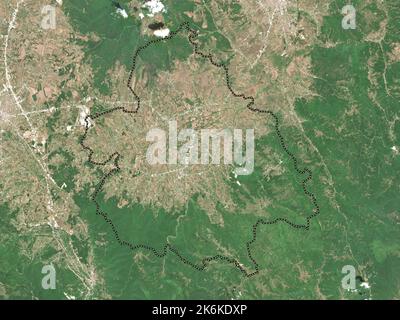 Vitia, municipality of Kosovo. Low resolution satellite map. Locations ...