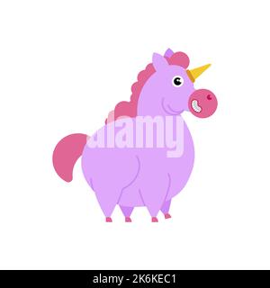 Fat Unicorn Cartoon. fleshy mythical animal isolated. Vector ...