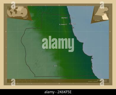 Al Ahmadi, province of Kuwait. Colored elevation map with lakes and ...