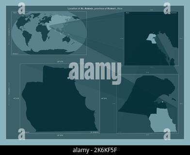 Al Ahmadi, province of Kuwait. Solid color shape. Locations and names ...