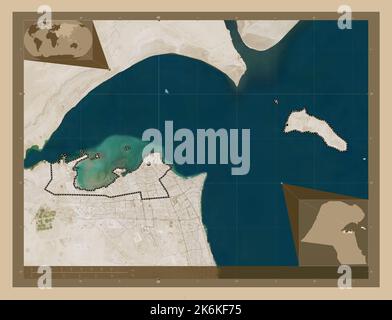 Al Asimah, province of Kuwait. Low resolution satellite map. Corner ...