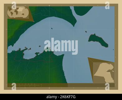 Al Asimah, province of Kuwait. Elevation map colored in wiki style with ...