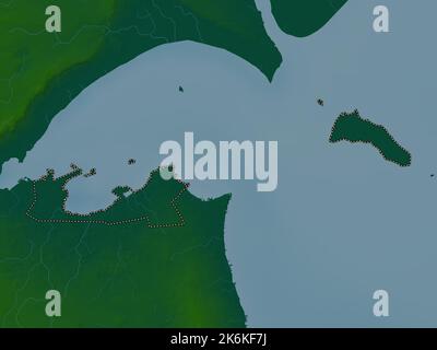 Al Asimah, province of Kuwait. Colored elevation map with lakes and ...