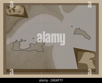 Al Asimah, province of Kuwait. Colored elevation map with lakes and ...