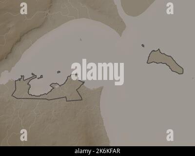 Al Asimah, province of Kuwait. Colored elevation map with lakes and ...