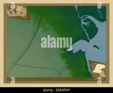 Al Jahrah, province of Kuwait. Colored elevation map with lakes and ...