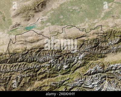 Batken, province of Kyrgyzstan. Low resolution satellite map. Locations ...