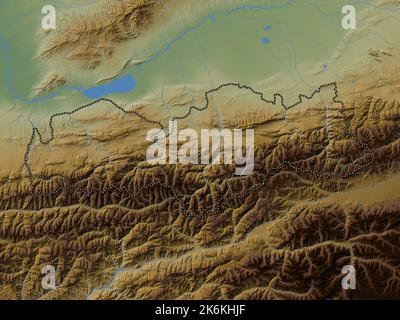 Batken, province of Kyrgyzstan. Elevation map colored in wiki style ...