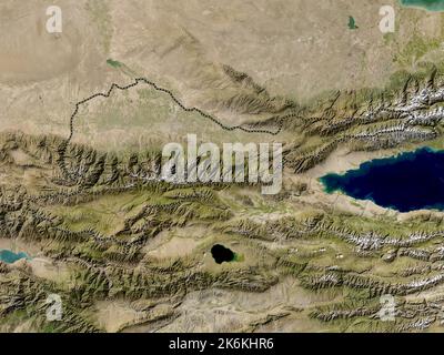 Chuy, province of Kyrgyzstan. Low resolution satellite map. Locations ...