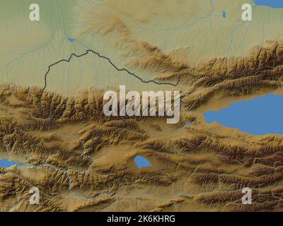 Chuy, province of Kyrgyzstan. Colored elevation map with lakes and ...