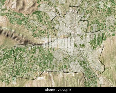 Osh, city of Kyrgyzstan. Low resolution satellite map. Locations and ...
