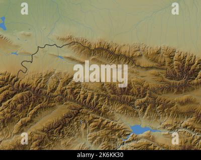 Talas, province of Kyrgyzstan. Colored elevation map with lakes and ...