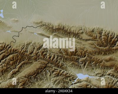Talas, province of Kyrgyzstan. Colored elevation map with lakes and ...