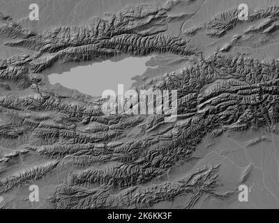 Ysyk-Kol, province of Kyrgyzstan. Elevation map colored in wiki style ...
