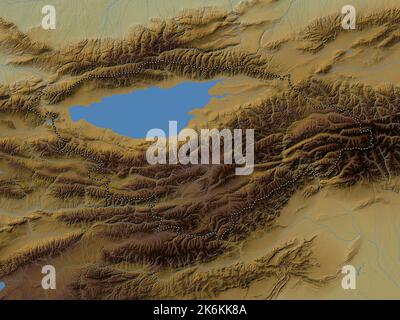 Ysyk-Kol, province of Kyrgyzstan. Colored elevation map with lakes and ...