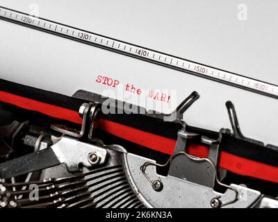 Stop the war in Ukraine. Typed on a vintage typewriter. Red and Black ...