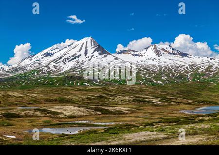 Panorama view west from Haines Highway towards Tatshenshini-Alsek ...