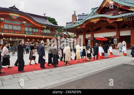 Japan. Tokyo. Traditional wedding ceremony at Meiji Jingu Shinto shrine ...