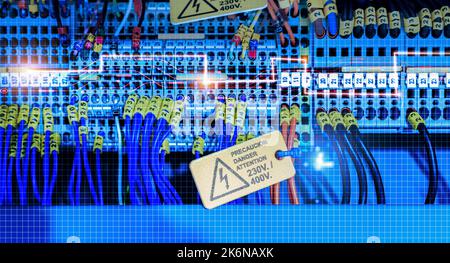 Electric wiring diagram of machinery in industrial factory. Terminal ...