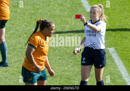 Match referee Lauren Jenner gives Australia's Ashley Marsters a red ...