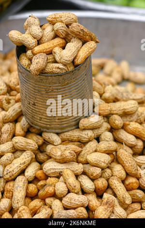 Macro photography of dry roasted peanuts, coated, salty, crunchy snack ...