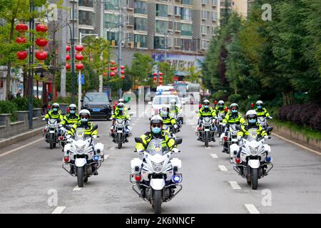 WEINING, CHINA - OCTOBER 14, 2022 - Traffic police on duty welcome back ...