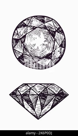 Fine round (Brilliant) gemstone cuts shape side view, simple doodle ...