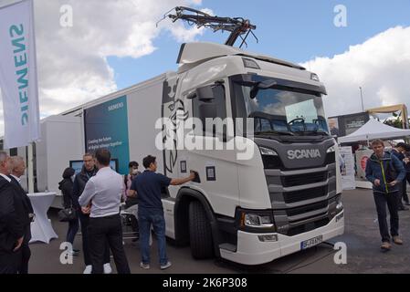 Scania R450 Hybrid diesel electric truck with pantograph for overhead ...