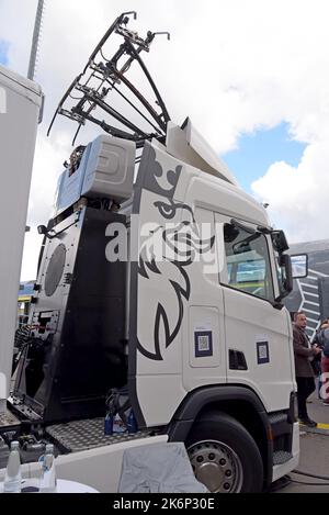 Scania R450 Hybrid diesel electric truck with pantograph for overhead ...