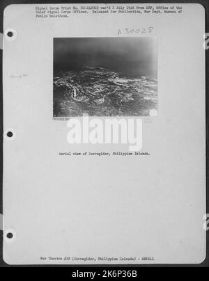 Aerial view of Corregidor, Philippine Islands with chutes in foreground ...