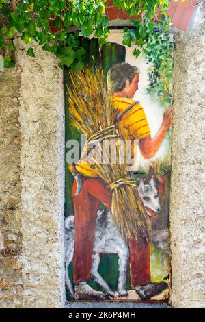 A door painting showing themes of the daily life of local people, by ...