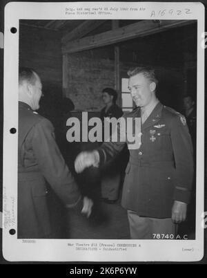 Brig. Gen. Edward N. Backus Congratulates An Officer Of The 410Th Bomb ...