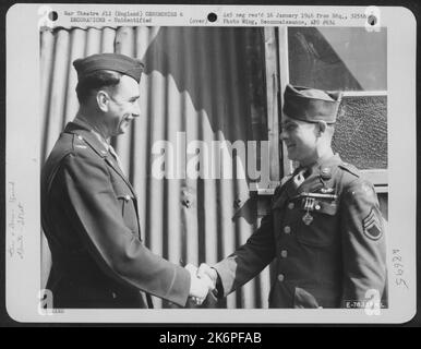 A Member Of The 381St Bomb Group Is Congratulated After Receiving The ...